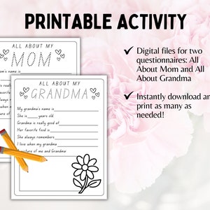 All About My Mom Printable Interview, All About Grandma, Mothers Day ...