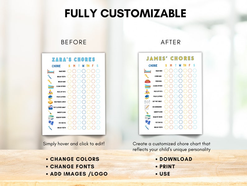 Summer Chore Chart With Pictures for Kids, Toddler Chore Chart ...