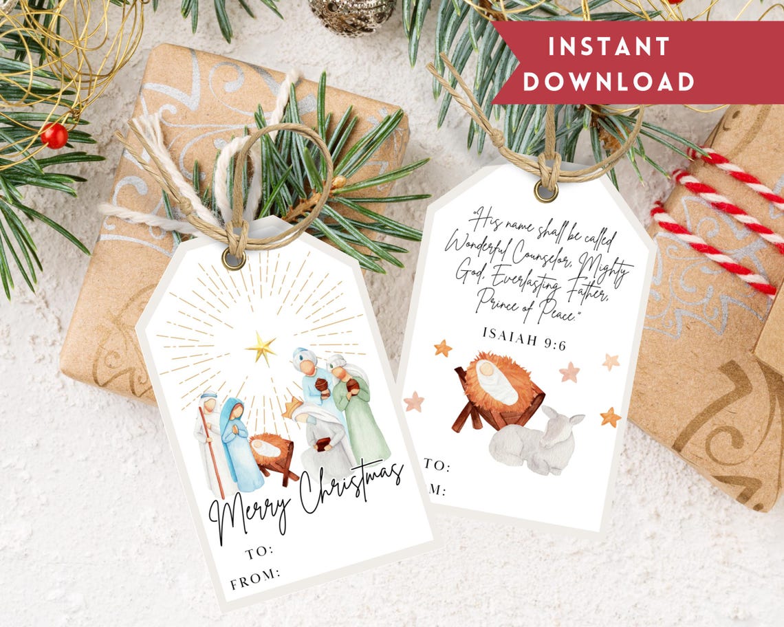 Printable Christmas Nativity Scene Gift Tags, Christian Christmas Bible ...