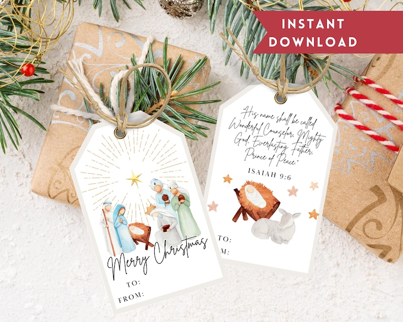 Printable Christmas Nativity Scene Gift Tags, Christian Christmas Bible ...
