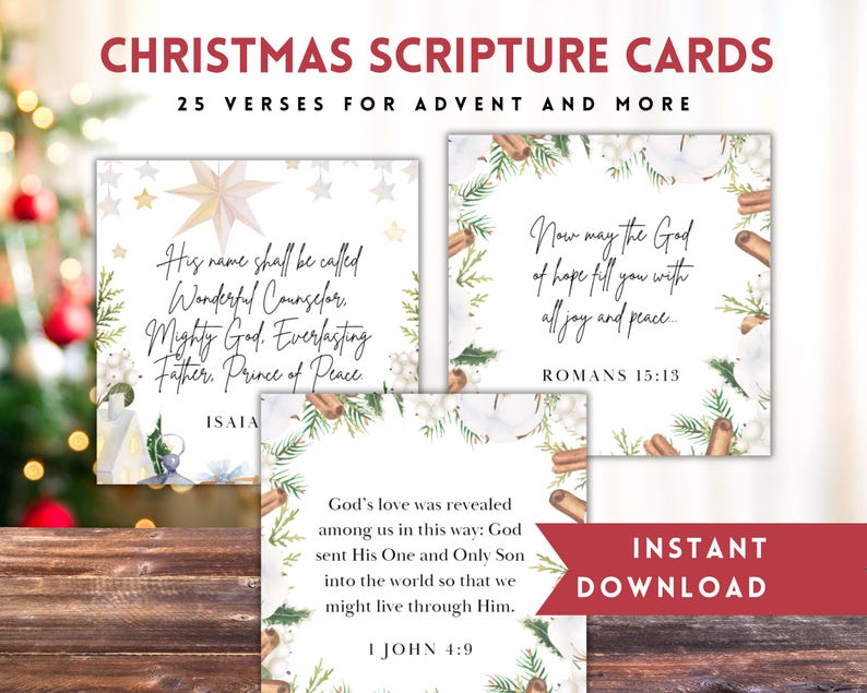 Christian Christmas Bible Verse Cards, Advent Scripture Cards for ...
