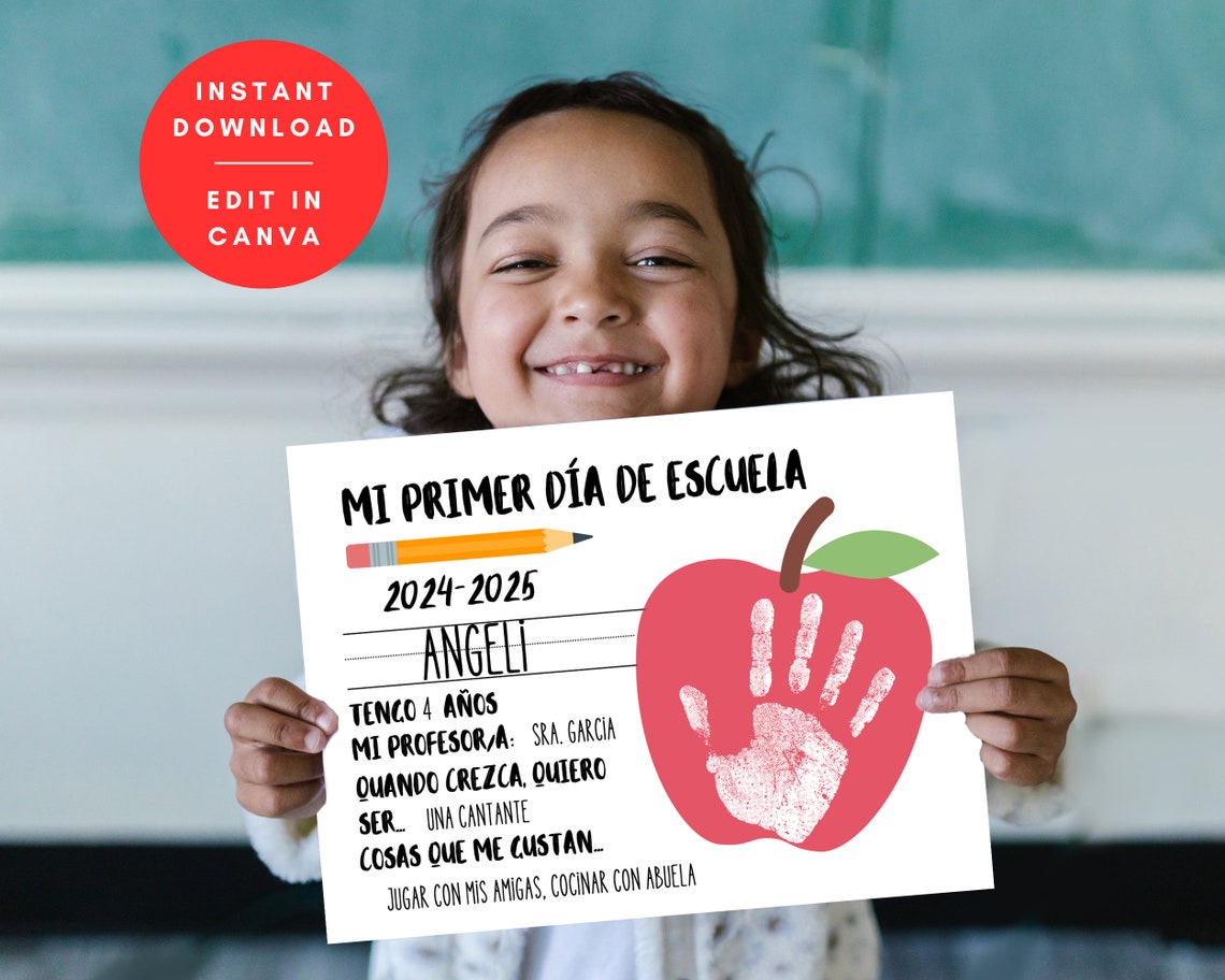 Back to School Sign Spanish Template, Handprint Art, Preschool Sign ...