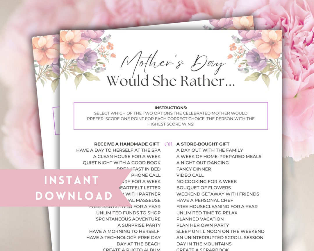 Mother's Day Would You Rather Game, Mothers Day Trivia, How Well Do You ...