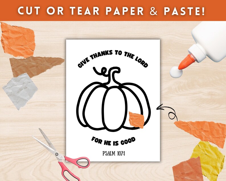 Torn Paper Fall Sunday School Craft, Fall Bible Crafts, Christian Preschool Activity, Give ...