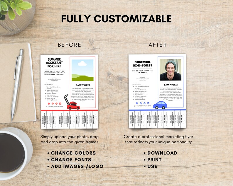 Summer Work Flyer, Lawn Mowing Flyer, Dog Walking Flyer, Tear off Flyer ...