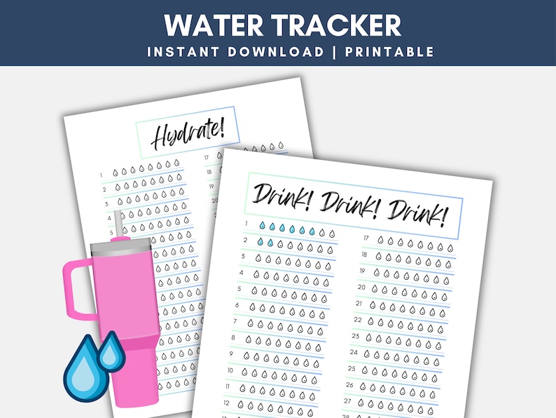 Drinking Water Habit Tracker Printable, Drinking Water Tracker, Water ...