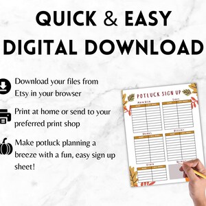 Customizable Fall Festival Potluck Sign up Sheets, Thanksgiving Potluck ...