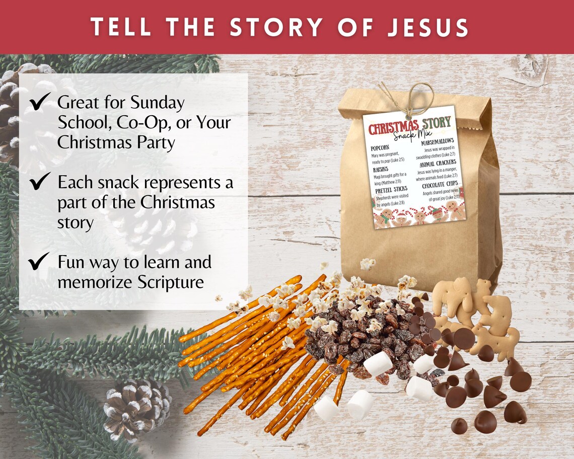 Dye-free Nativity Story Snack Mix Topper, Christmas Story Snack Mix ...