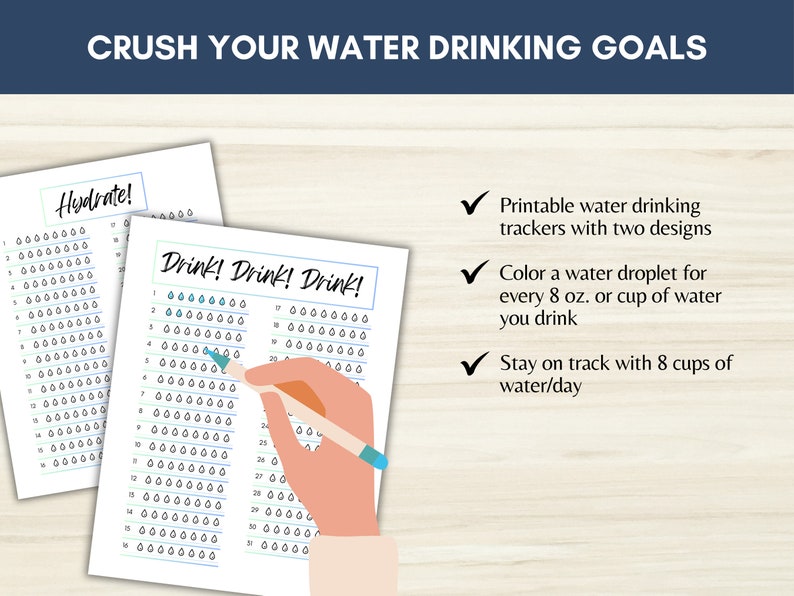 Drinking Water Habit Tracker Printable, Drinking Water Tracker, Water ...