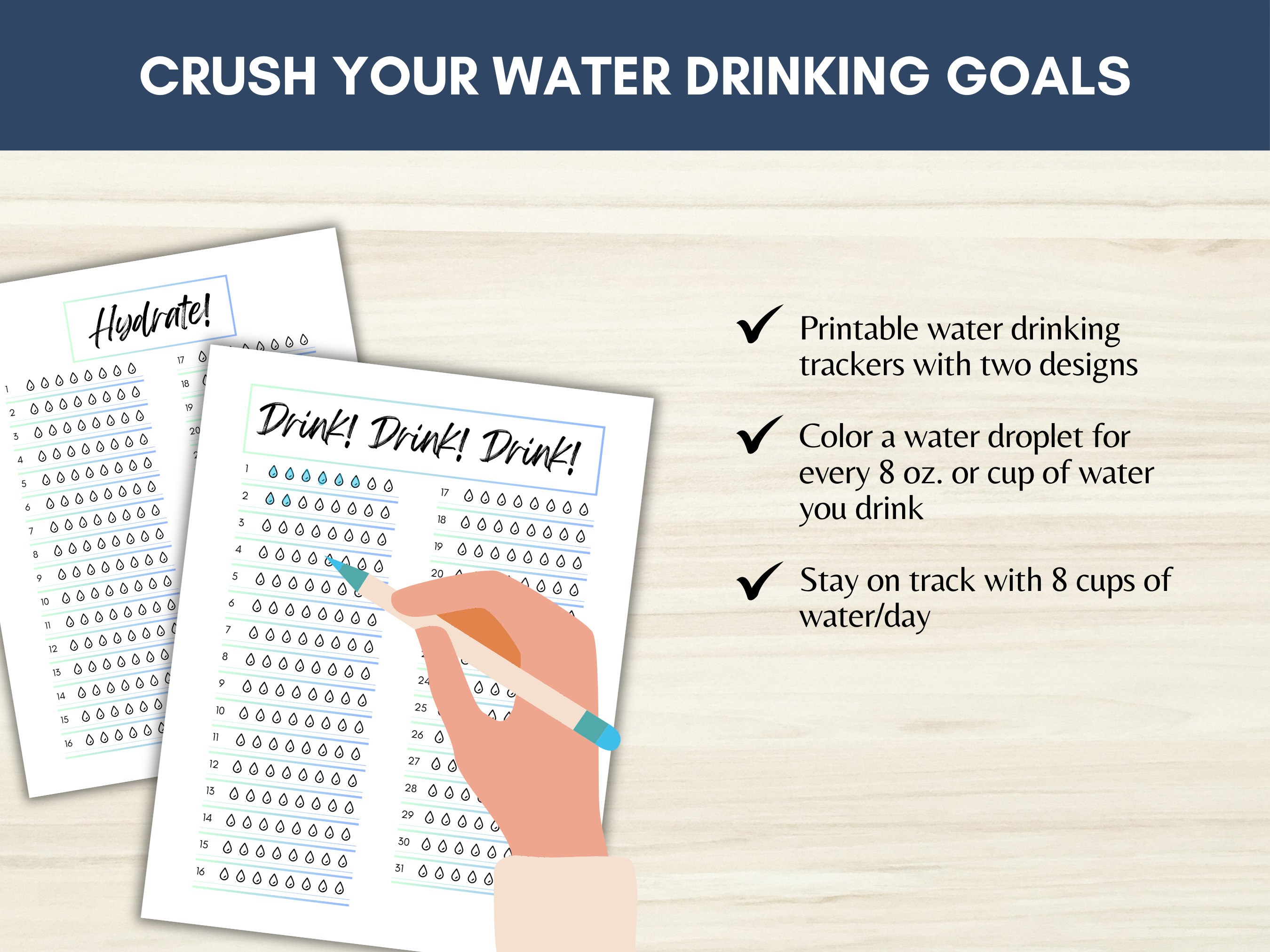 Drinking Water Habit Tracker Printable, Drinking Water Tracker, Water ...