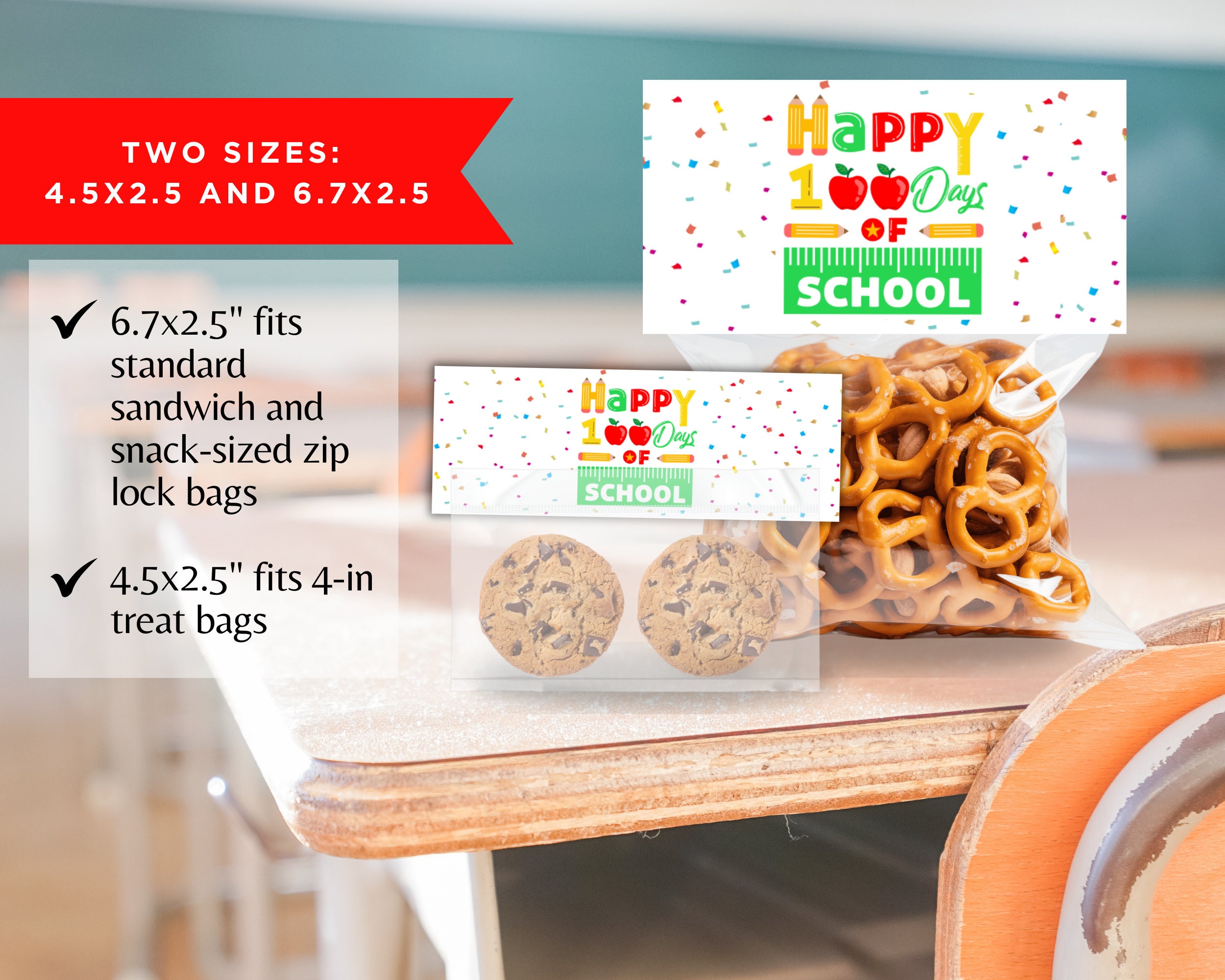 100th Day of School Cookie Bag Topper Printable, Treat Bag Topper, 100 ...