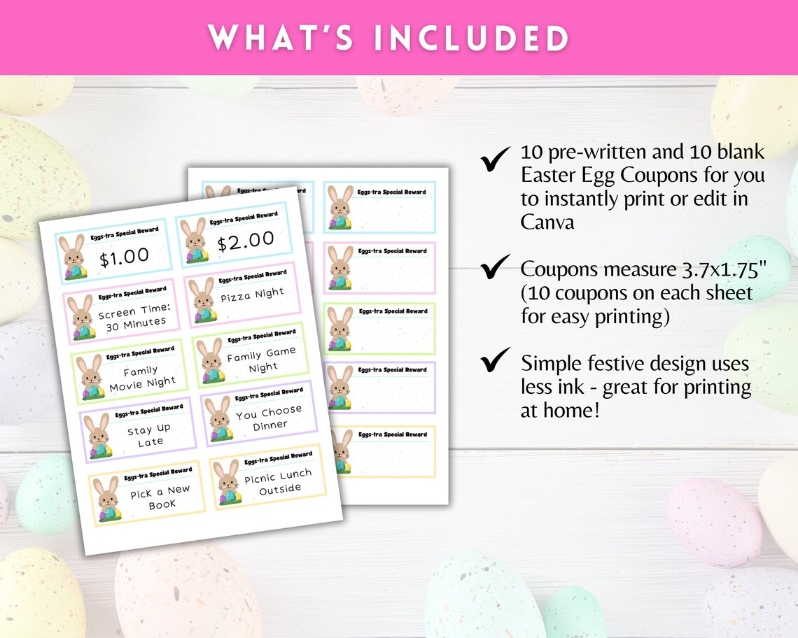 Easter Egg Coupons Printable, Easter Egg Tokens, Easter Egg Fillers ...