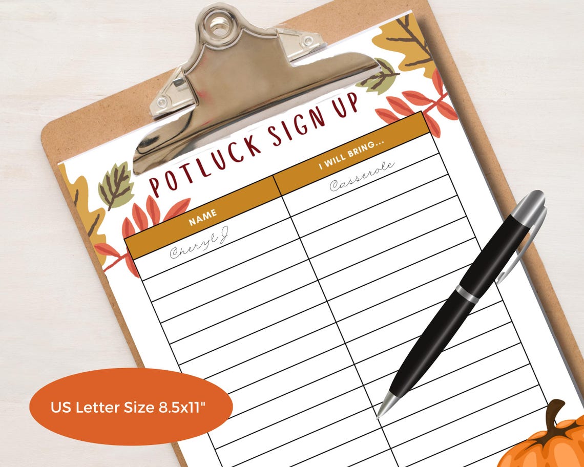 Customizable Fall Festival Potluck Sign up Sheets, Thanksgiving Potluck ...