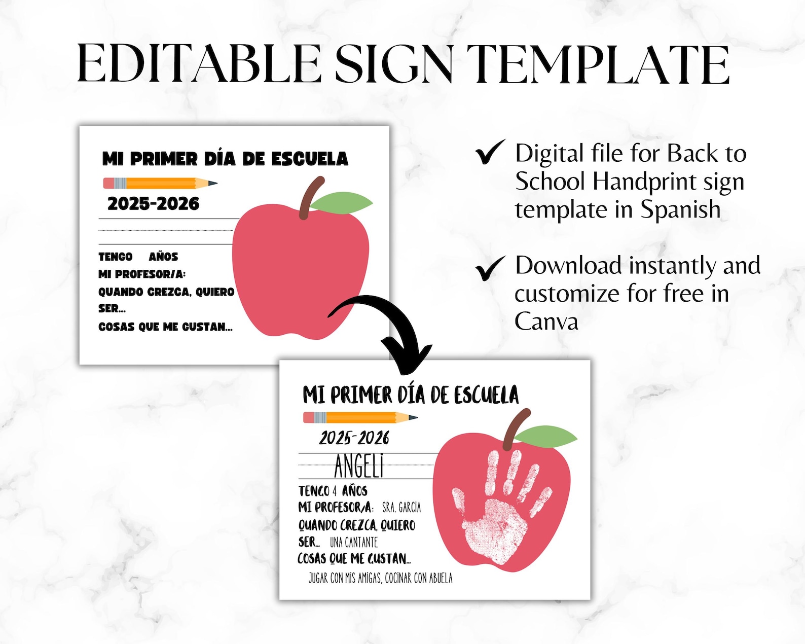 Back to School Sign Spanish Template, Handprint Art, Preschool Sign ...