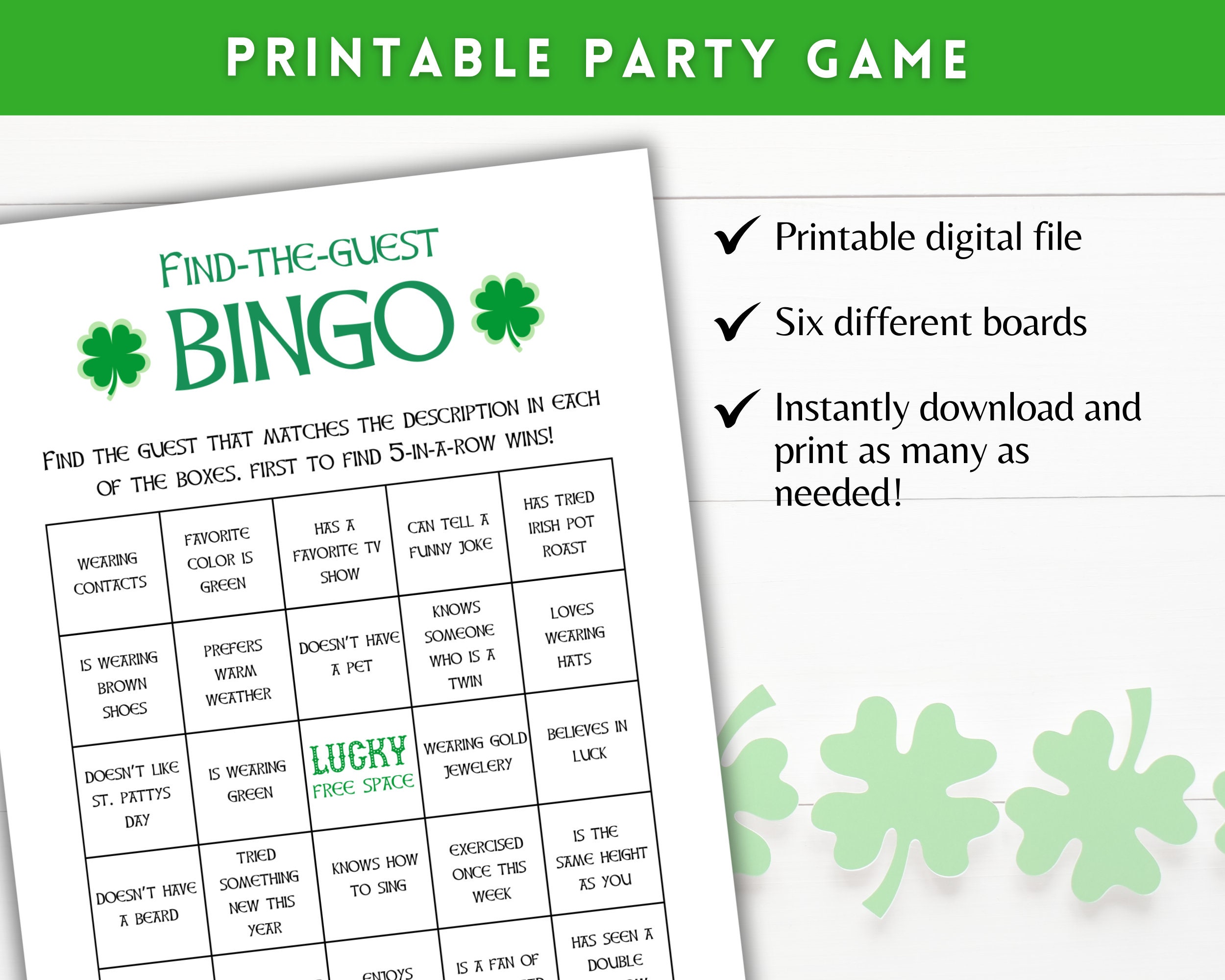 Find the Guest Bingo St Patricks Day Game, Printable St Pattys Day ...