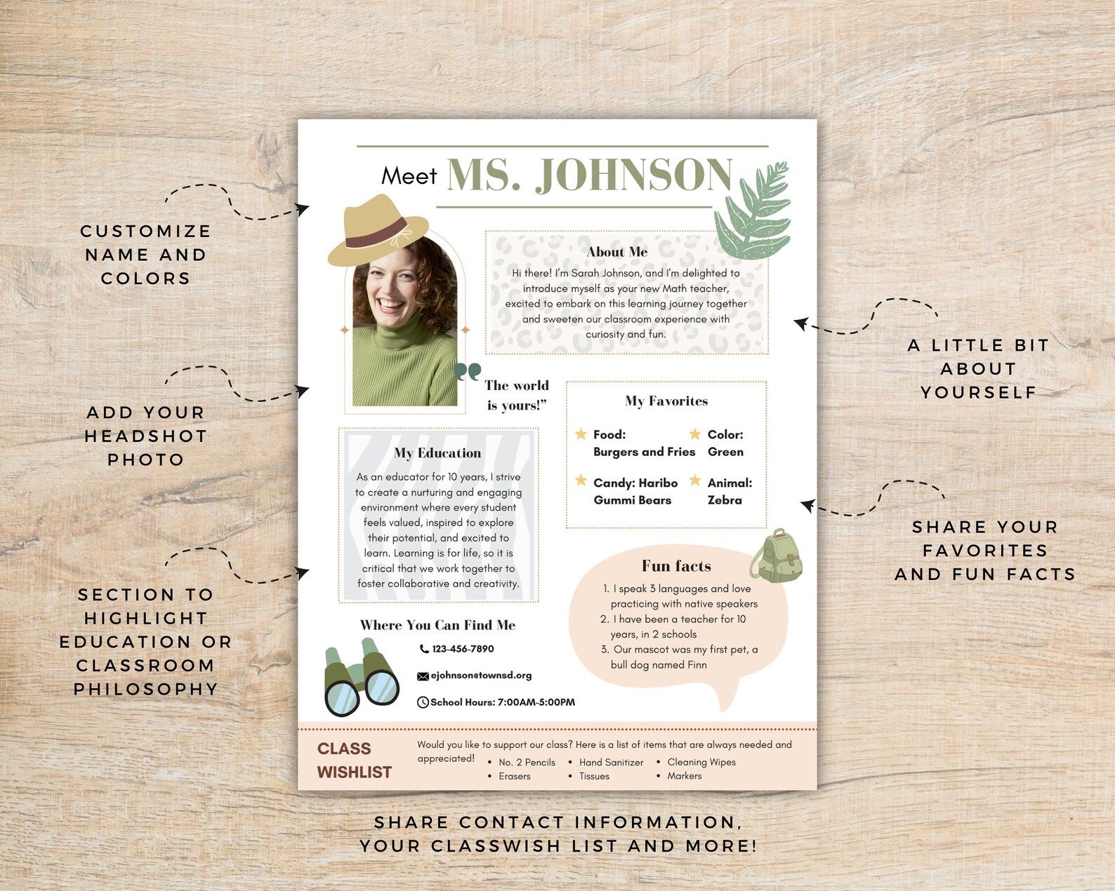 Editable Meet the Teacher Template With Greenery, All About Me, Safari ...