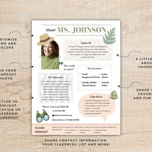 Editable Meet the Teacher Template With Greenery, All About Me, Safari ...