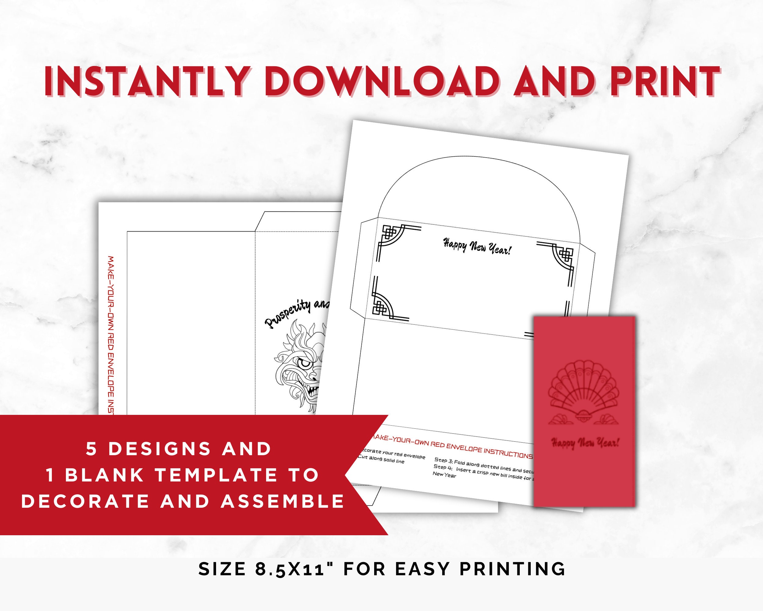 Red Envelope 2024 Printable for Lunar New Year, Chinese New Year Money ...