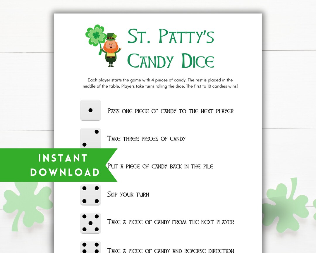 Candy Dice St Patricks Day Game, Candy Dice Game, St Patricks Day Party ...
