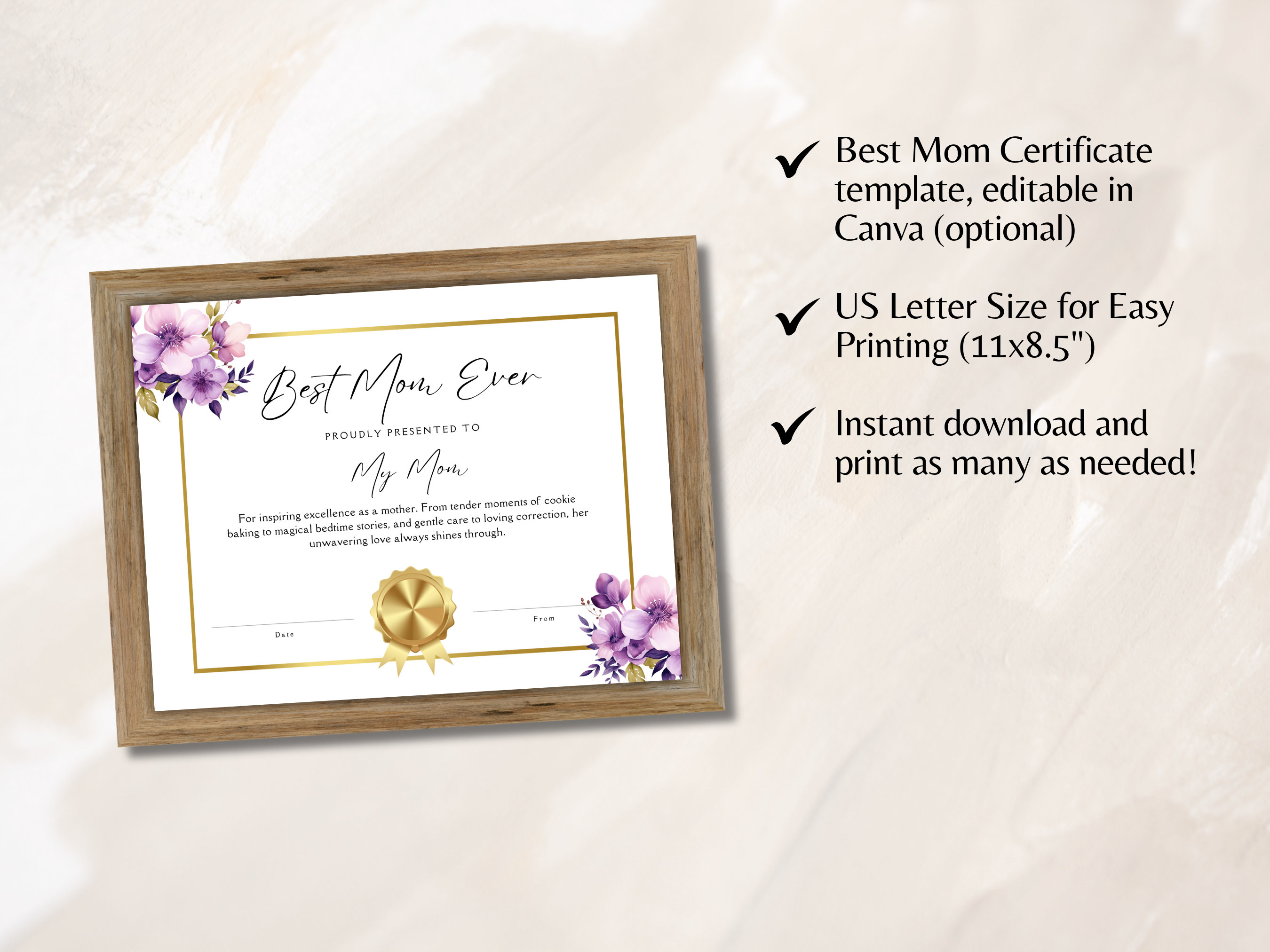 Mother's Day Certificate, Best Mom Ever Certificate, Editable Best Mom ...