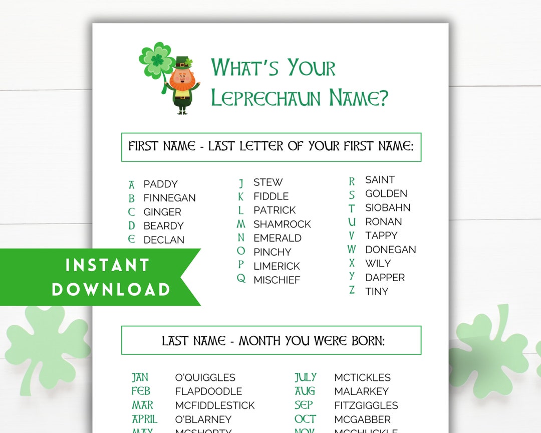 Leprechaun Name Game Printable, Whats Your Leprechaun Name St Patricks ...