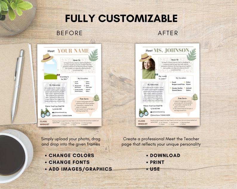 Editable Meet the Teacher Template With Greenery, All About Me, Safari ...