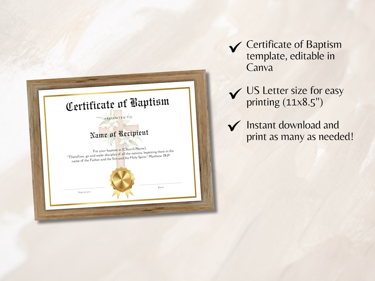 Baptism Certificate Editable, Certificate of Baptism, Water Baptism ...