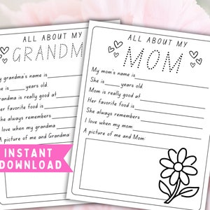All About My Mom Printable Interview, All About Grandma, Mothers Day ...
