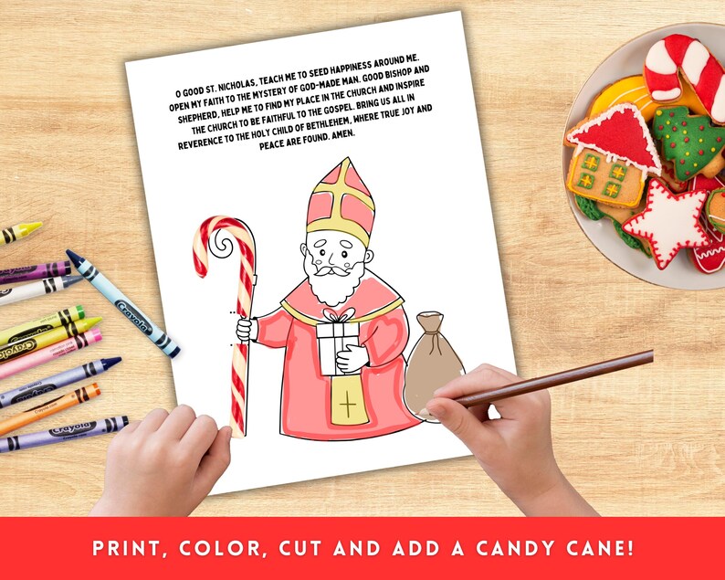 St Nicholas Day Advent Coloring Activity, Saint Nicholas Prayer Candy ...