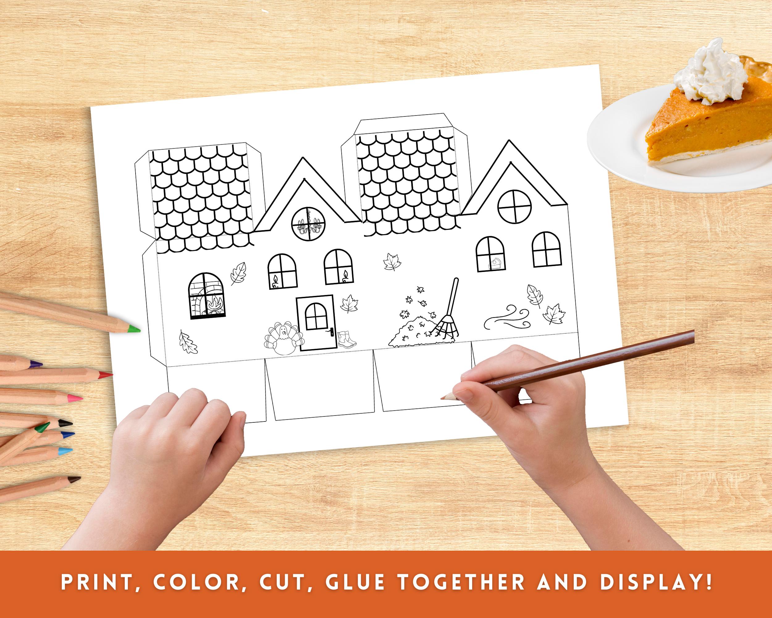 Paper House Fall Craft, Printable Paper House Template, Thanksgiving ...