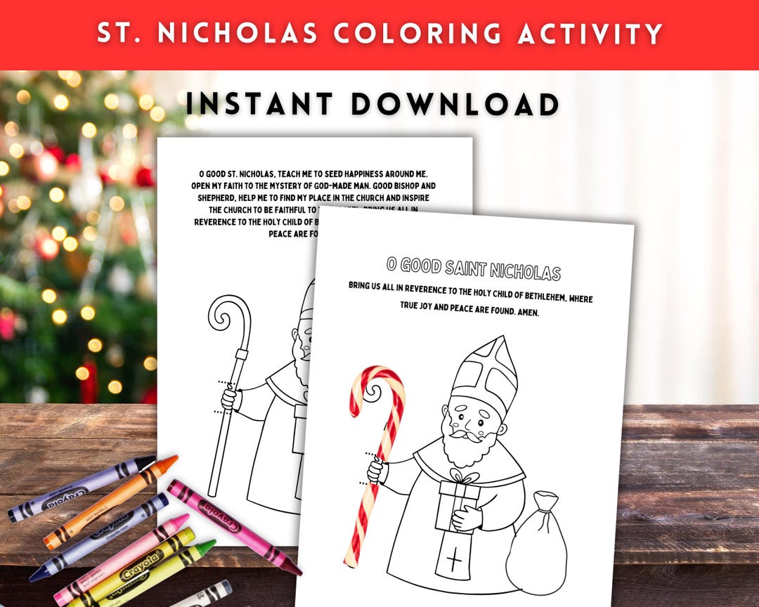 St Nicholas Day Advent Coloring Activity, Saint Nicholas Prayer Candy ...
