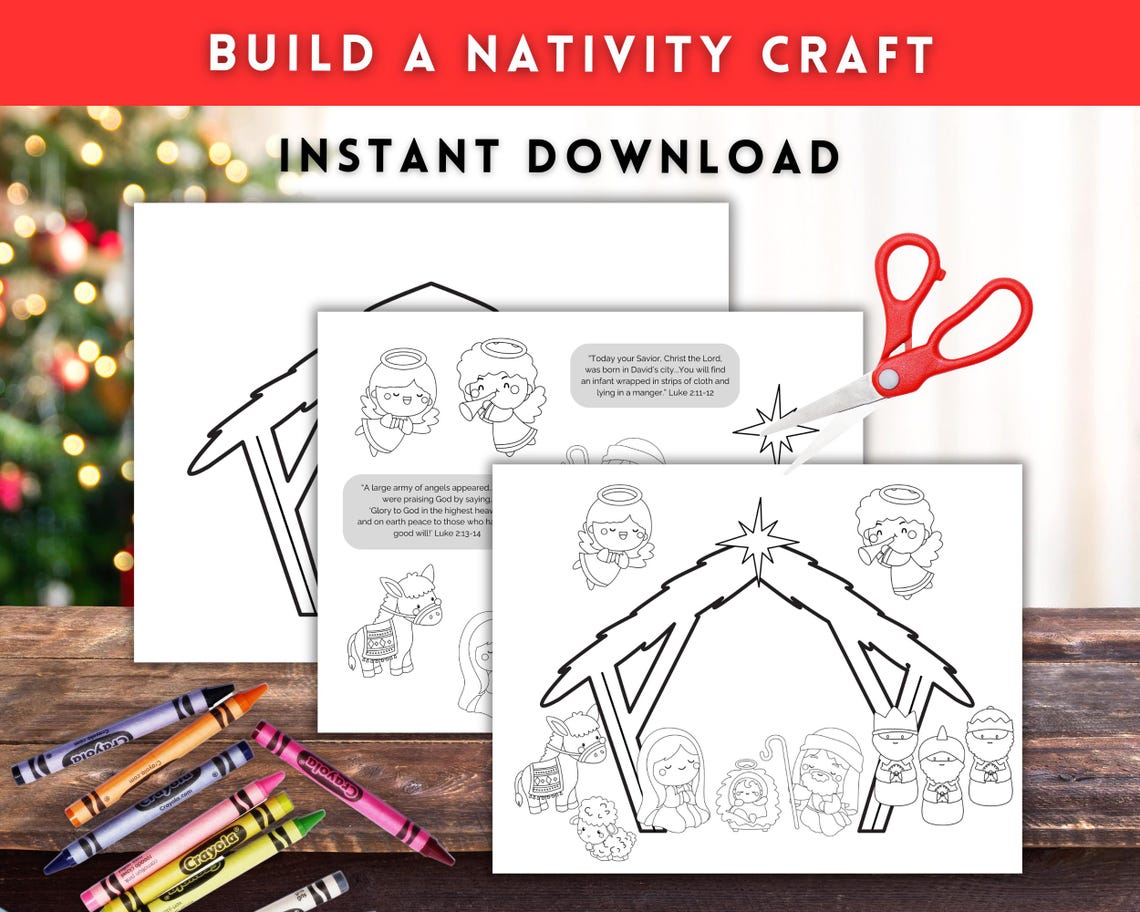 Build a Nativity Craft, Printable Christmas Craft, Christmas Coloring ...
