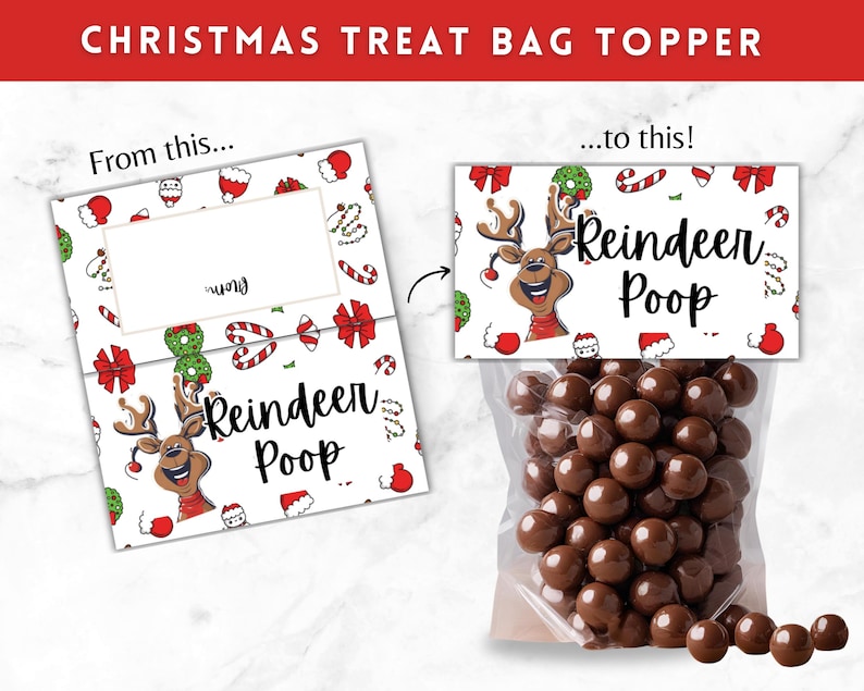 Reindeer Poop Christmas Treat Bag Topper, Christmas Class Gifts, Funny ...