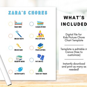 Toddler Chore Chart, Kids Summer Chore Chart With Pictures, Printable ...