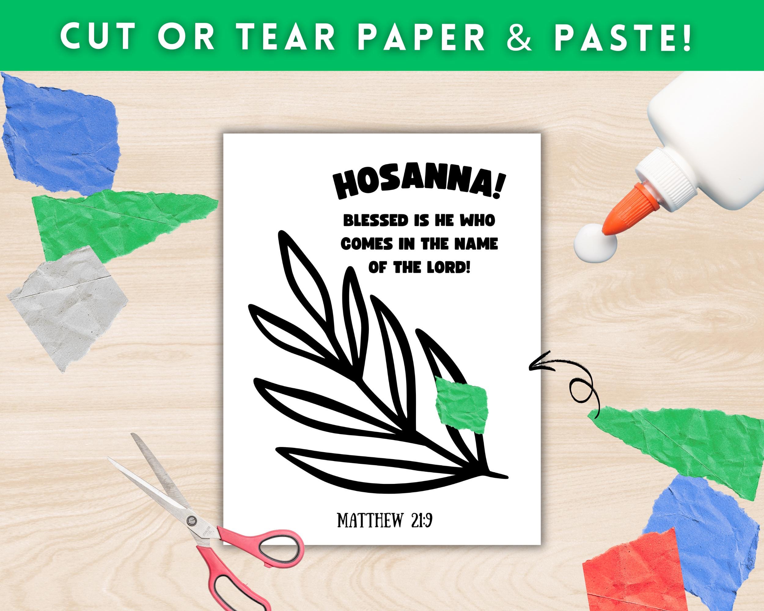 Torn Paper Palm Sunday Activity, Palm Sunday Craft for Christian ...