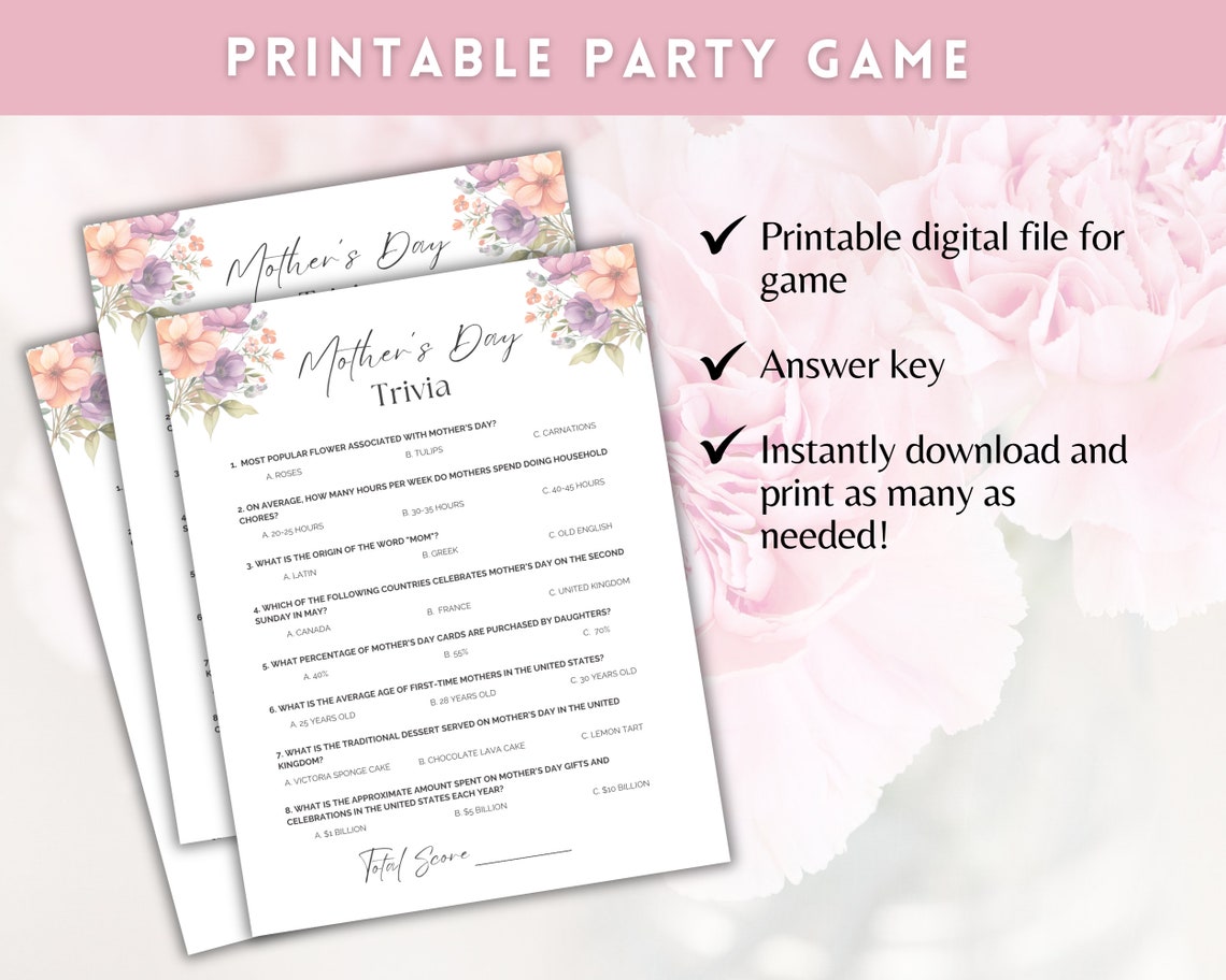 Mothers Day Trivia, Mothers Day Game, Mothers Day Trivia Quiz, Mothers ...
