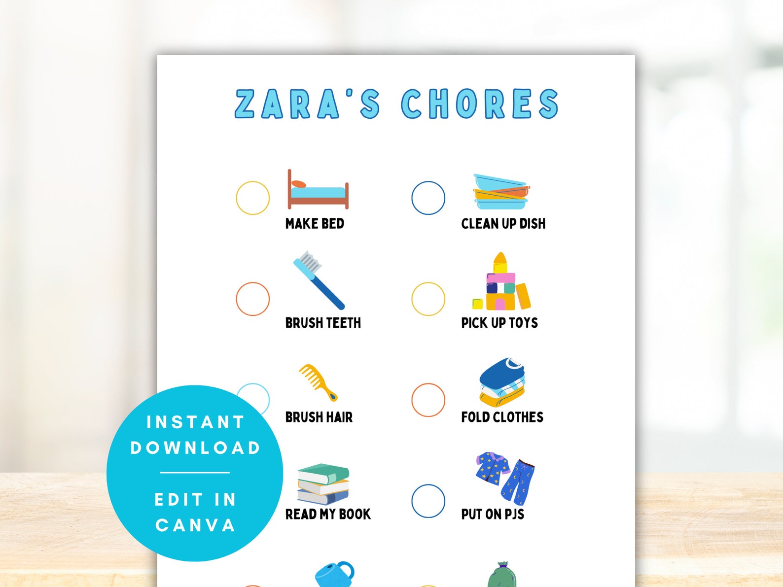 Toddler Chore Chart, Kids Summer Chore Chart With Pictures, Printable ...