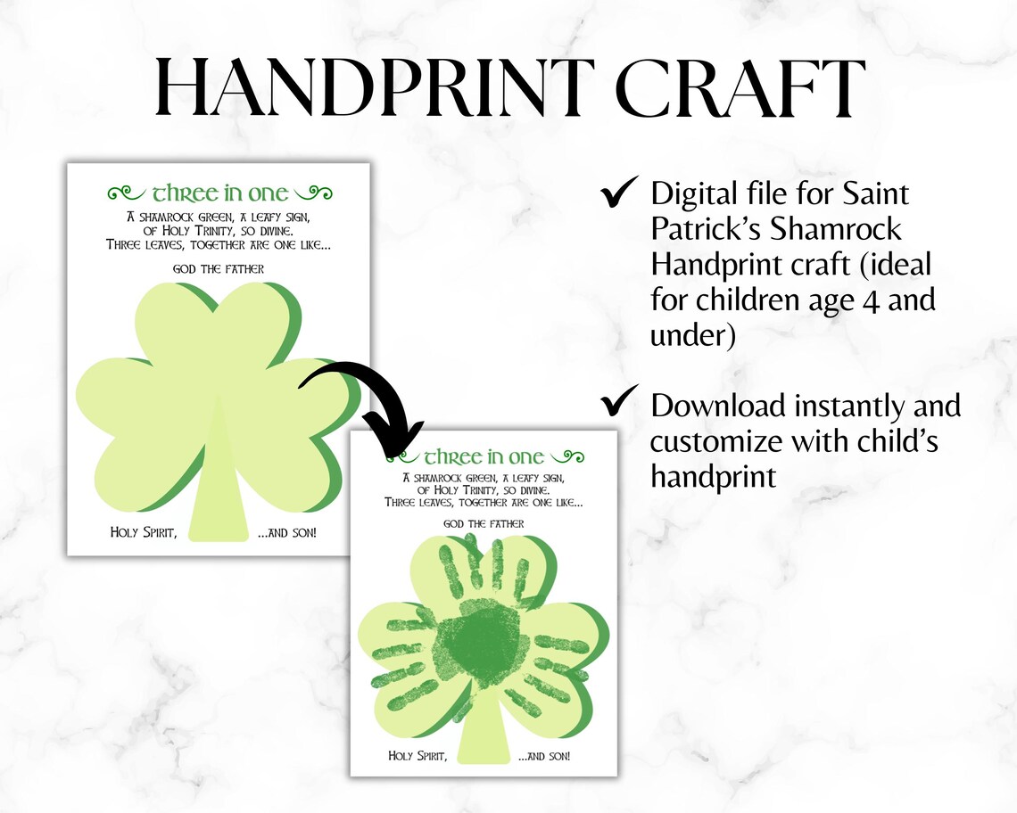 St. Patrick Handprint Art, Shamrock Handprint Craft, Holy Trinity ...
