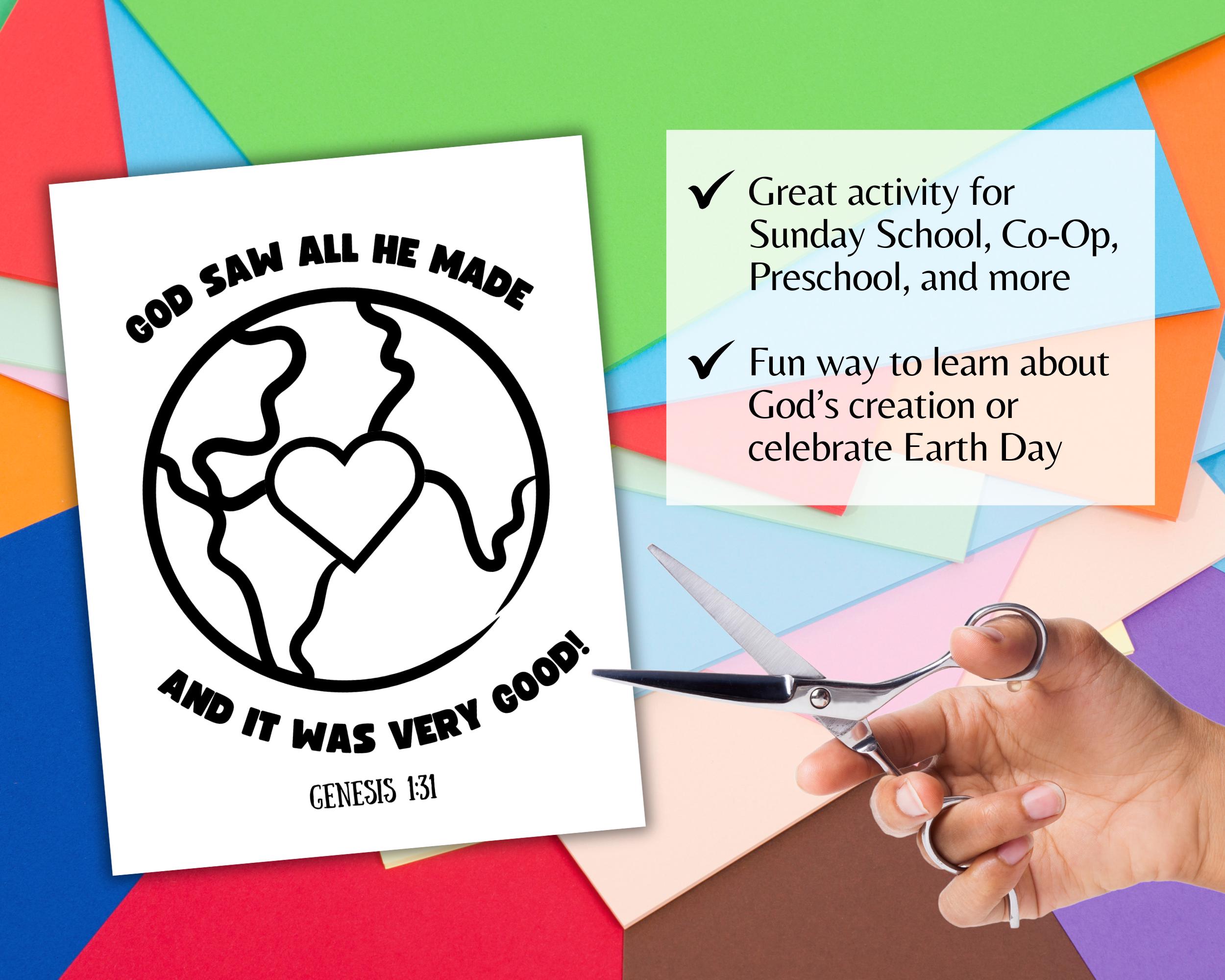 Torn Paper Sunday School Craft on God's Creation Story, Earth Day ...