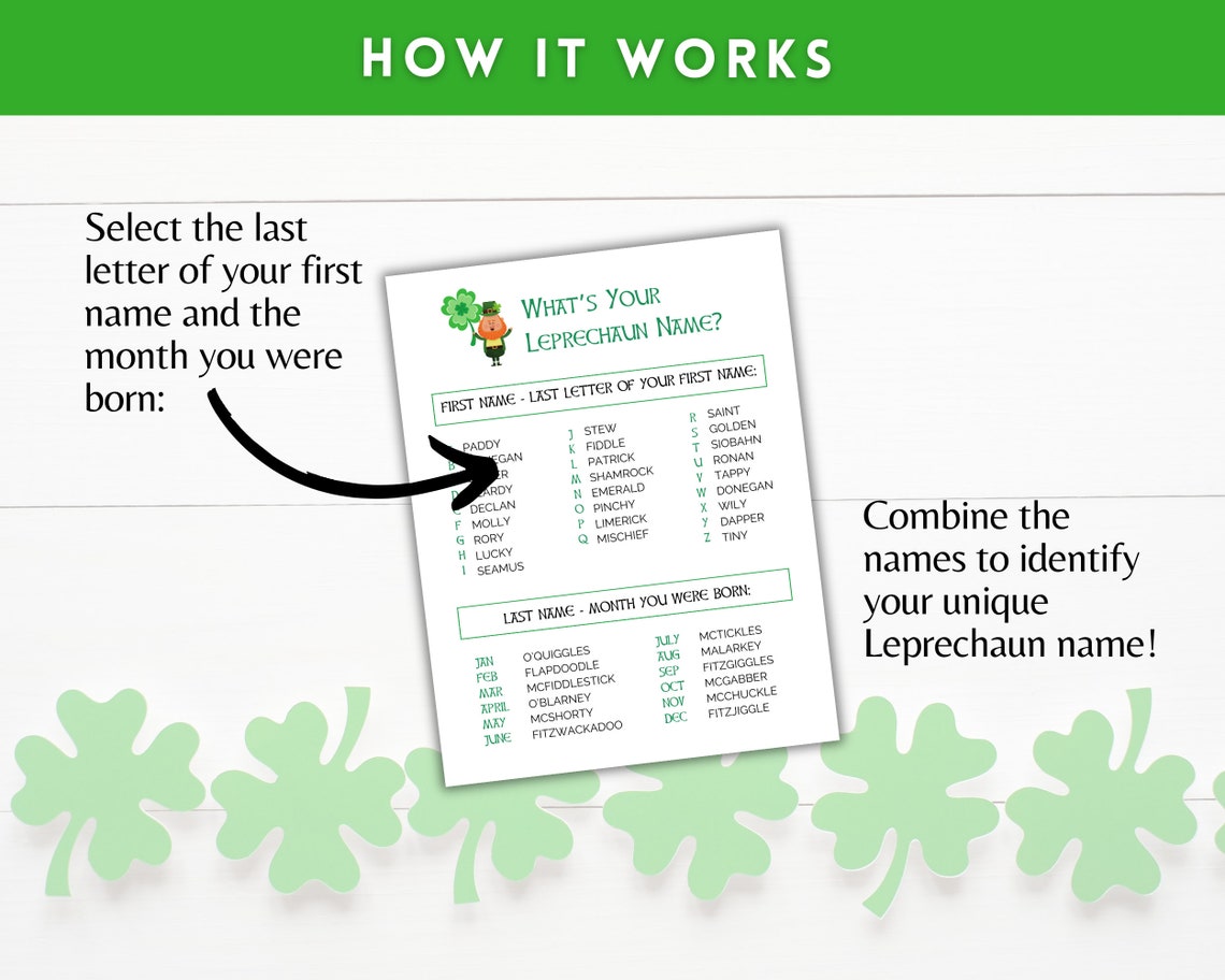 Leprechaun Name Game Printable, Whats Your Leprechaun Name St Patricks ...