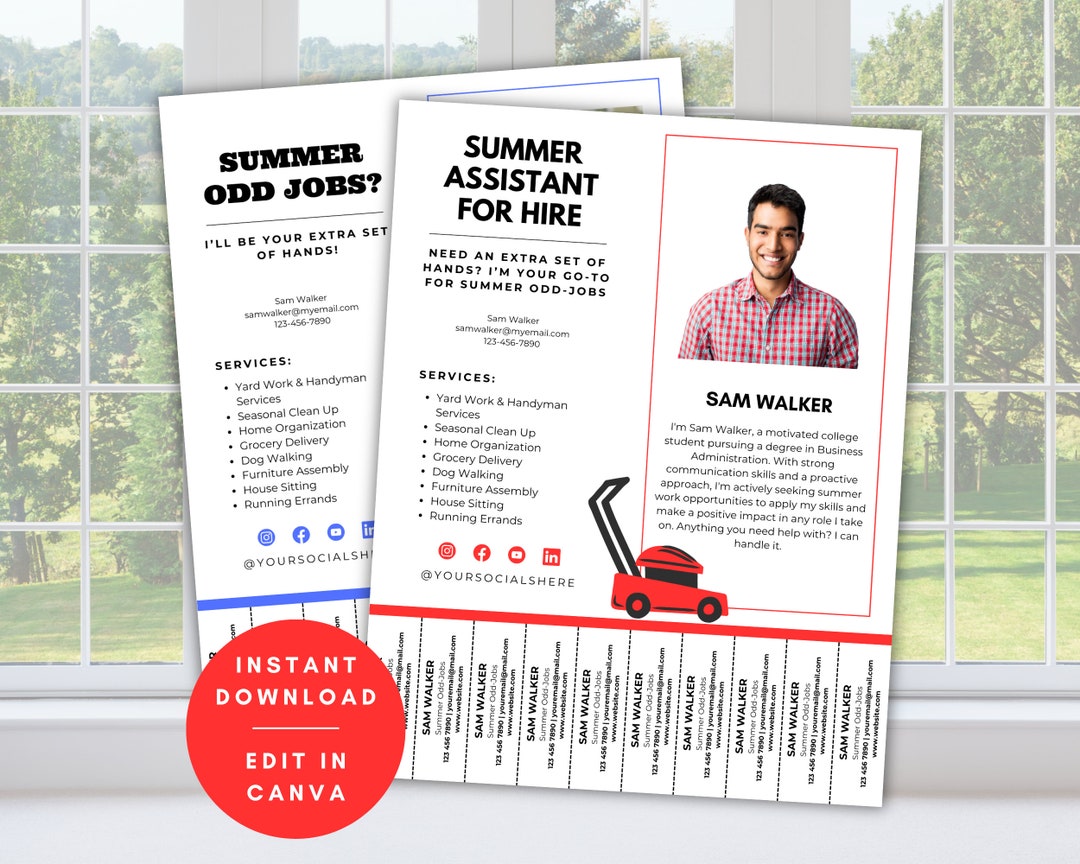 Summer Work Flyer, Lawn Mowing Flyer, Dog Walking Flyer, Tear off Flyer ...