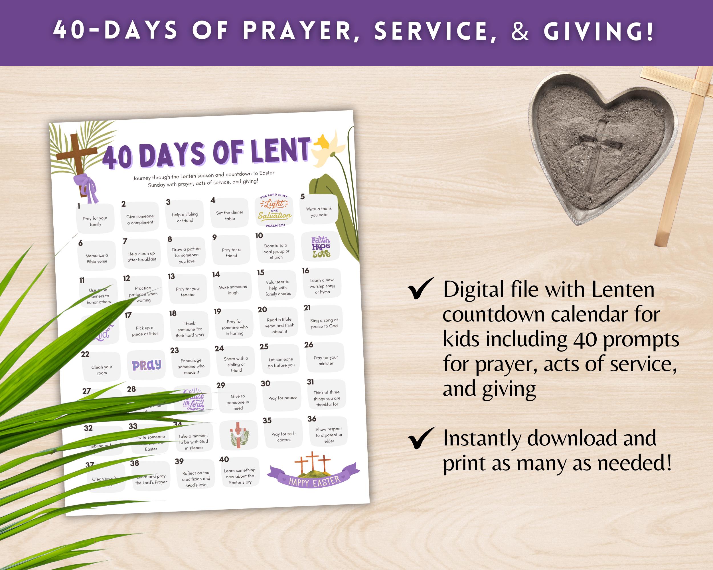 Kids Lent Calendar, 40-day Countdown Calendar, Lenten Sunday School ...
