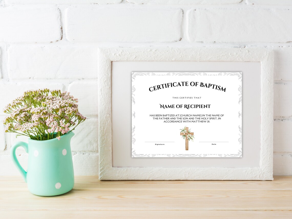 Baptism Certificate Editable, Water Baptism Certificate Catholic ...