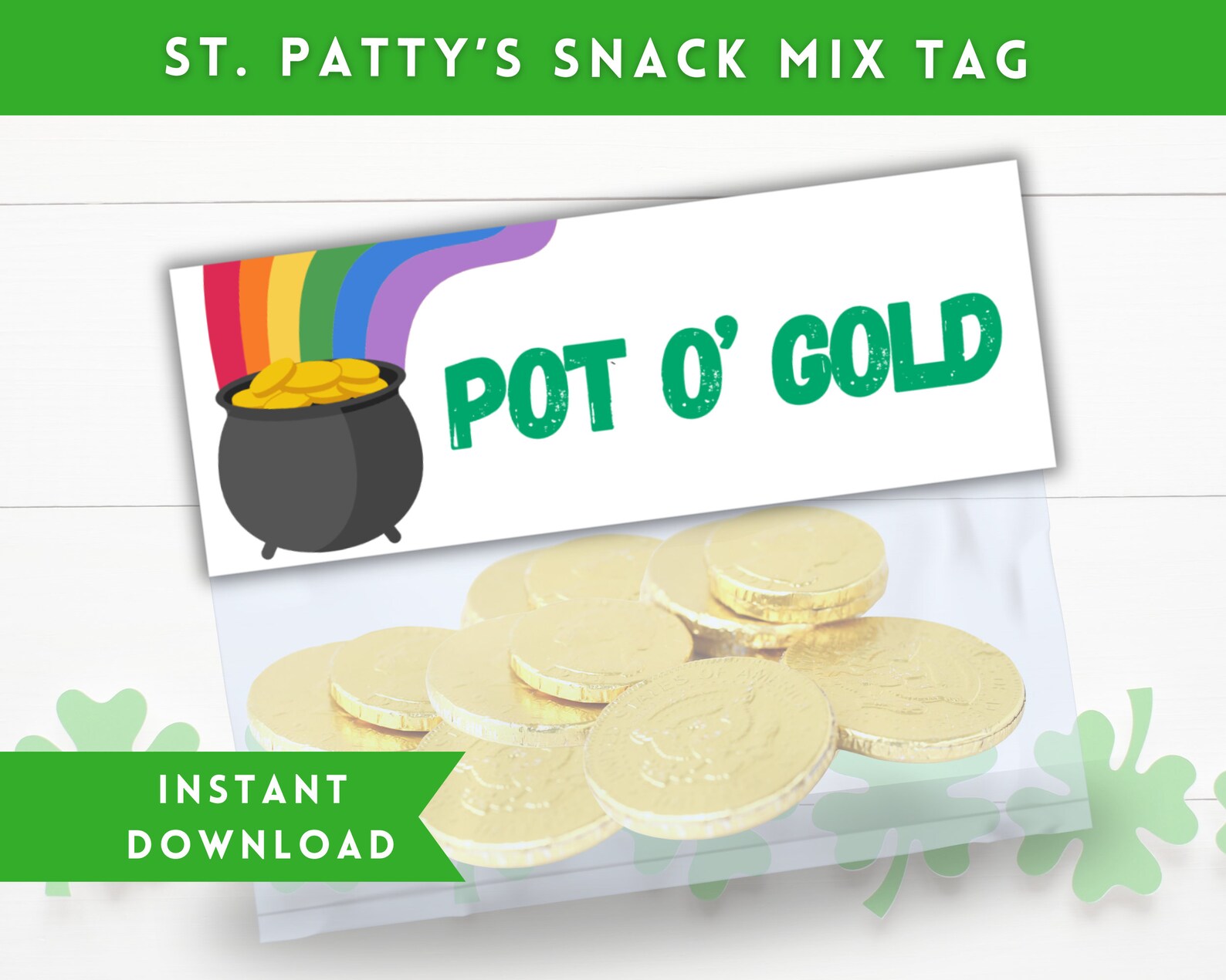 Pot of Gold Treat Bag Topper, St Patricks Day Tags, Saint Patricks Day ...