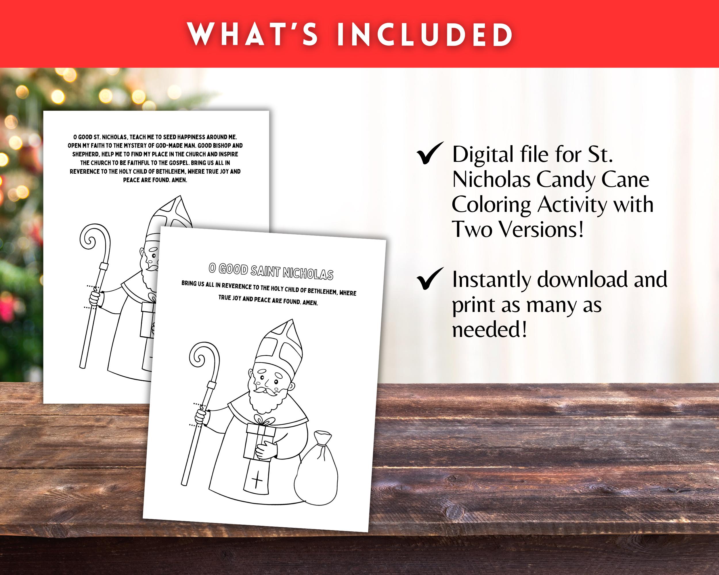 St Nicholas Day Advent Coloring Activity, Saint Nicholas Prayer Candy ...