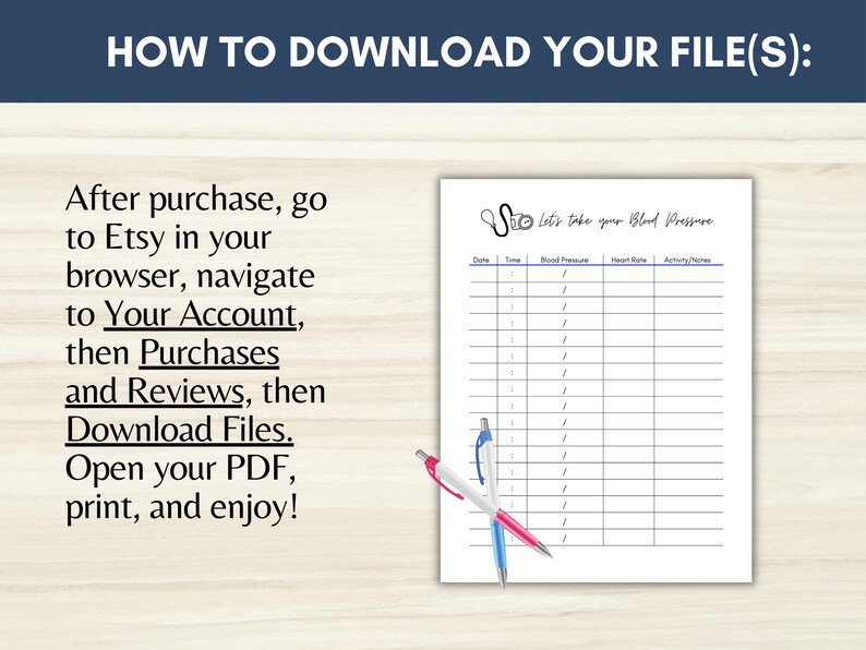 Blood Pressure Log Printable, Blood Pressure Chart, BP Tracker, Daily ...