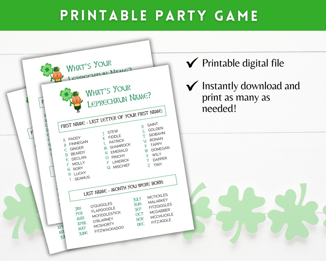 Leprechaun Name Game Printable, Whats Your Leprechaun Name St Patricks ...