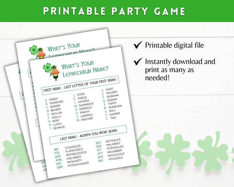 Leprechaun Name Game Printable, Whats Your Leprechaun Name St Patricks ...