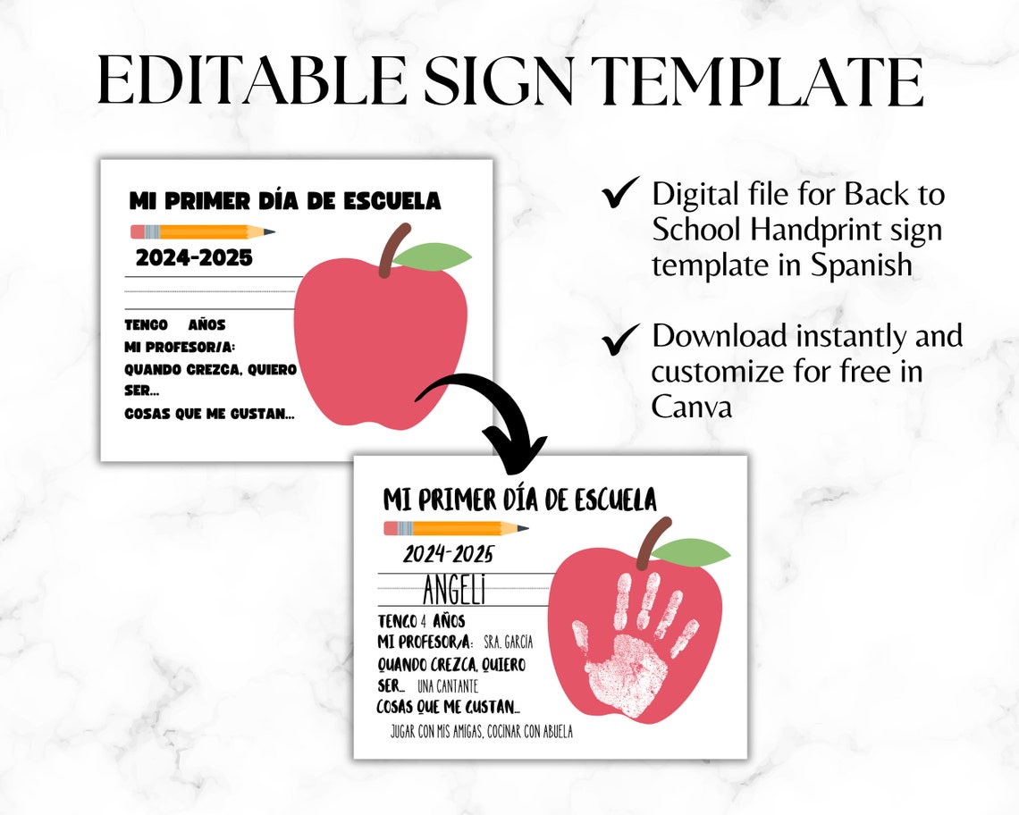 Back to School Sign Spanish Template, Handprint Art, Preschool Sign ...