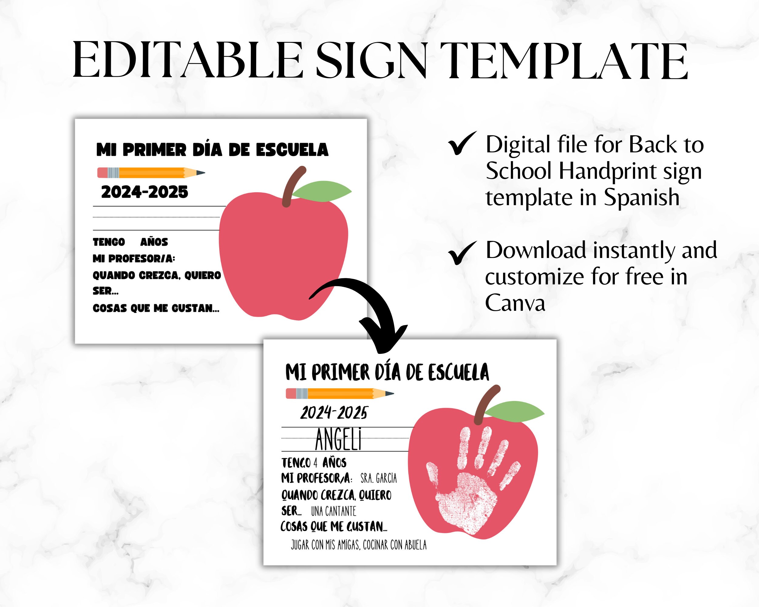 Back to School Sign Spanish Template, Handprint Art, Preschool Sign ...